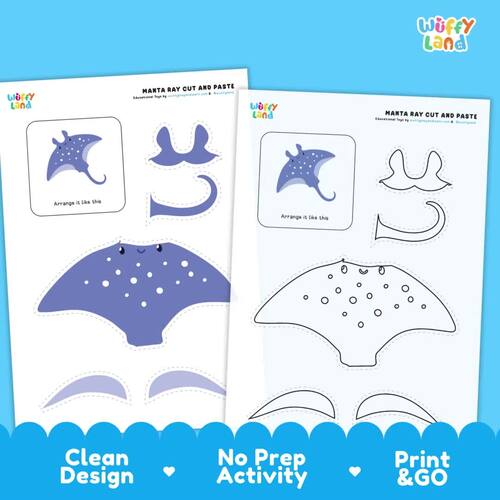 Manta Ray Craft Cut and Paste & Coloring Pages | Ocean Sea Life Activity