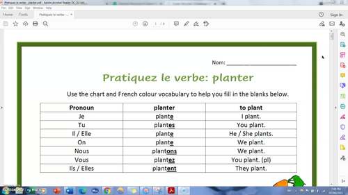 Pratiquez le verbe: planter (French Vegetable-themed Verb Practice ...