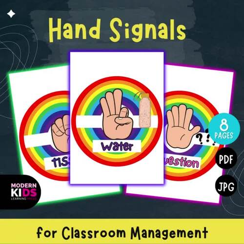 Bright Rainbow Neutral Hand Signals Posters for Classroom Management