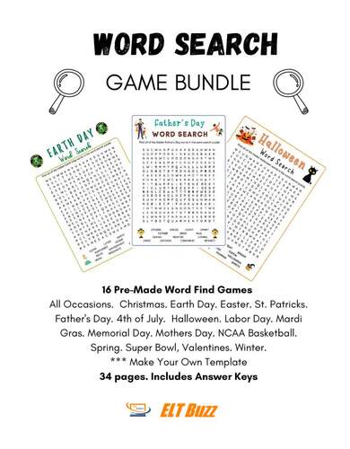 Word Search. All Occasions. Bundle. Holidays. ELA. EFL ESL Vocabulary ...