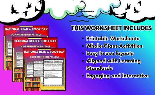 NATIONAL READ A BOOK DAY MATH WORD PROBLEM (Middle School) Worksheet