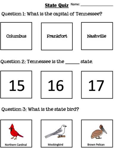 Tennessee Quiz Pre/Post Assessment, 50 States Special Education | TPT