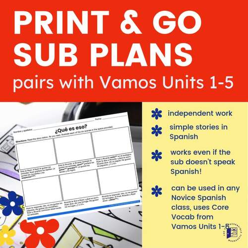 Print & Go Sub Plans | Novice Spanish | Vamos Units 1-5 BUNDLE | TPT