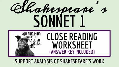 Shakespeare's Sonnet 1 Close Reading Worksheet | High School Poetry ...