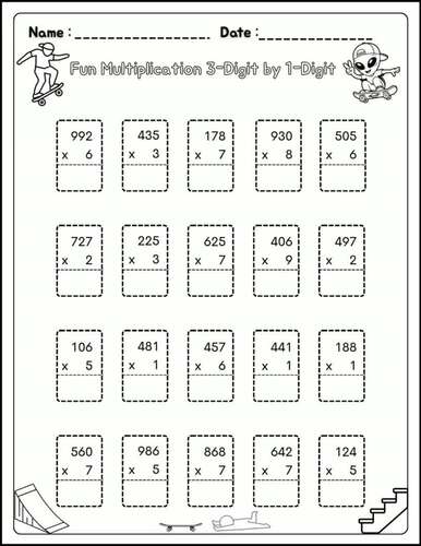 3 digit by 1 digit multiplication worksheets! fun and easy learning!
