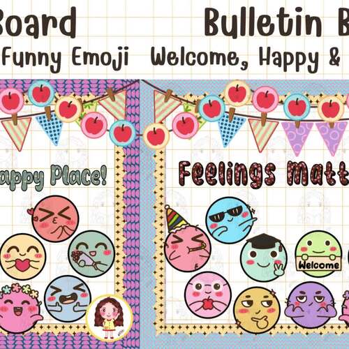 Welcome, Happy and Funny Emoji Bulletin Board Kit | Classroom Decor