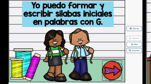 Letra G Silabas con ga ge gi go gu Boom cards Audio incluido | TPT