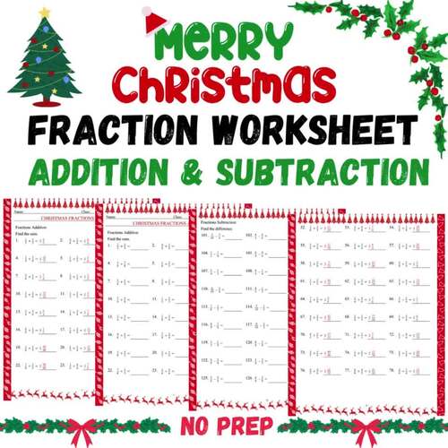 Christmas Fractions Worksheets | Adding & Subtracting Fractions ...