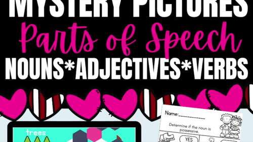 Nouns, Adjectives & Verbs Digital Mystery Pictures Activity Printables