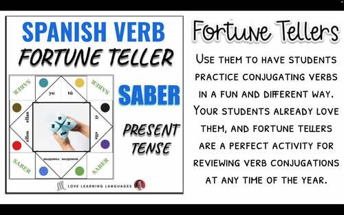 Spanish verb SABER PRESENT TENSE conjugation - Fortune teller - Cootie ...