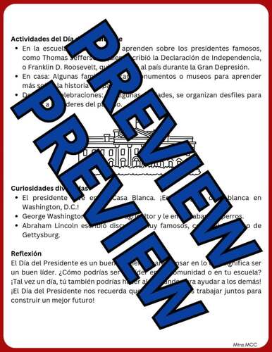 Día del Presidente - Lectura, vocabulario y escritura - President's Day
