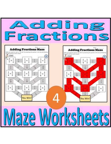 Adding Fractions - 4 Maze Worksheets by Rethink Math Teacher | TpT