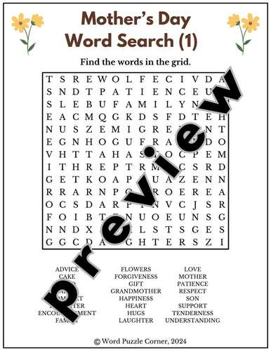 Mother's Day | Word Searches | Word Fill-Ins | Cryptogram | Fallen Phrase