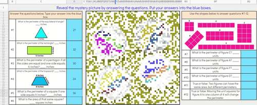 Digital Math Pixel Art Mystery 3rd Grade Perimeter - 3.MD.8 | TpT