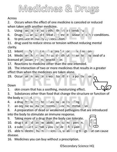 Medicine and Drugs Vocabulary Puzzle | HS Health by Secondary Science HQ