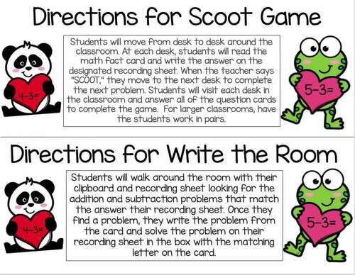 ValentinesAddition and Subtraction within 10 Scoot Game/Write the ...