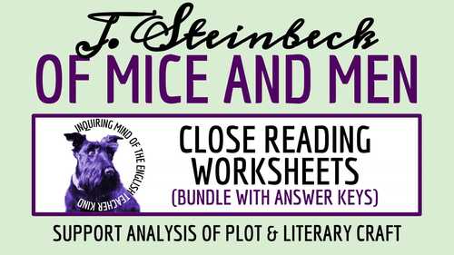 Of Mice and Men Literary Analysis Worksheets | Close Reading Lessons ...