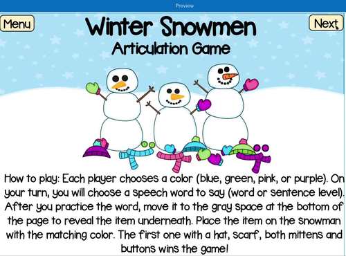 Winter Snowman Articulation Game Boom Cards Speech Therapy Articulation ...