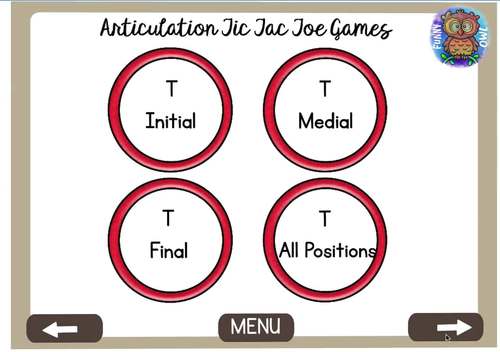 Articulation /T/ | Boom Cards Articulation Tic Tac Toe Games by Funny Owl