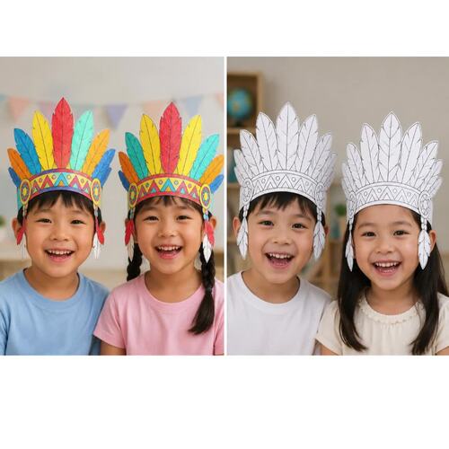 Native American Headdress Crown Craft | Printable Paper Hat Activity ...