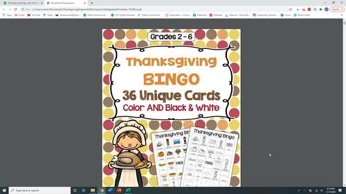 Thanksgiving Bingo in Color and Black and White - 36 Unique Cards