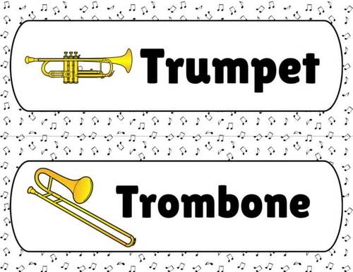 Brass Family Labels - Black and White Music Notes by Mara Mattheus Music