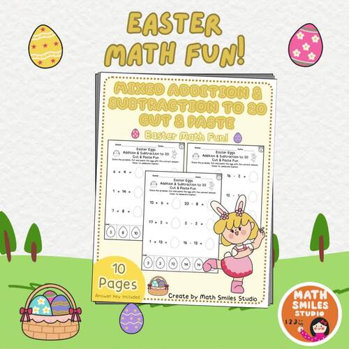Easter Mixed Addition & Subtraction to 20 Cut & Paste Worksheets Math ...