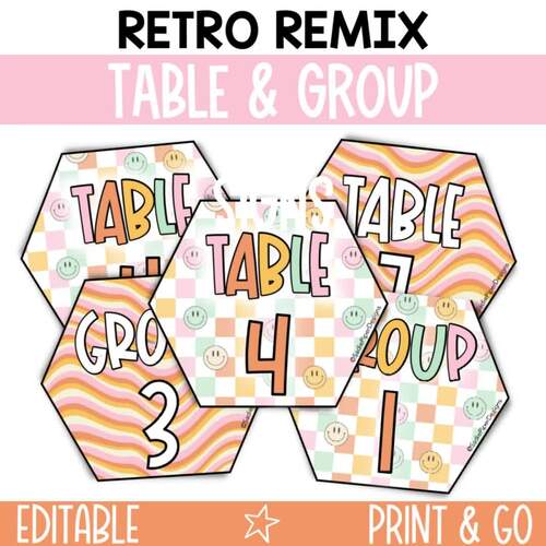 Editable Group and Table Signs / Retro Group Signs / Groovy Table Signs