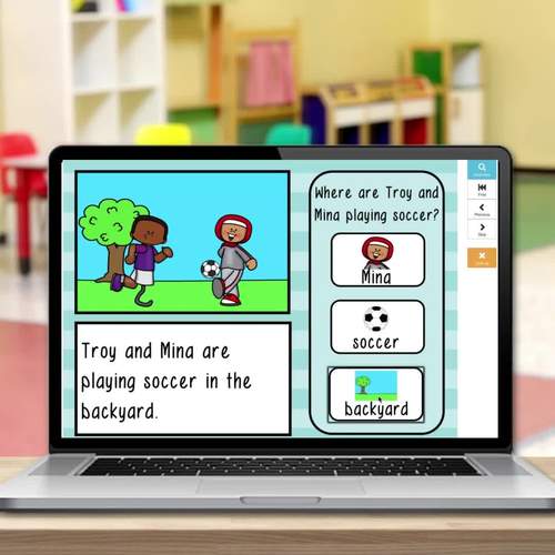 WH Questions with Visual Audio Cues - Sentence Comprehension Boom Cards 5