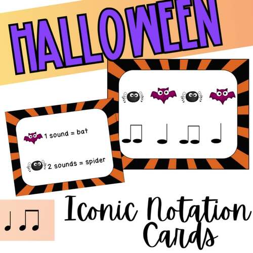 Halloween Bat & Spider Pre Rhythm Iconic Notation Music Cards + Kaboom Game