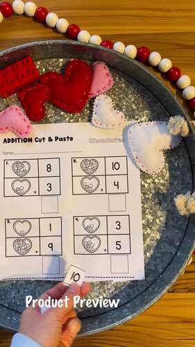 Valentine Visual Addition Cut & Paste Worksheets for Special Ed - Facts ...