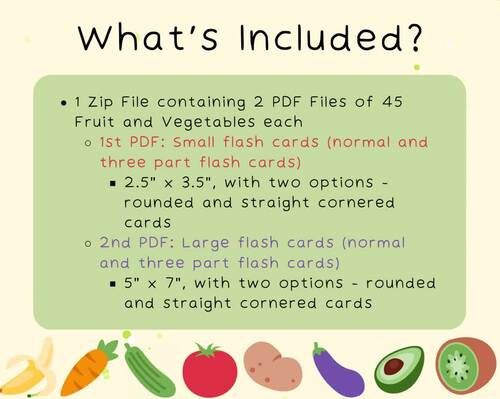 45 Fruits and Vegetables Flash Cards | Montessori Flashcards | Preschool