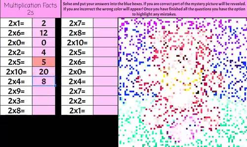 Multiplication Facts 2s Valentines Day Math Pixel Art Mystery Picture