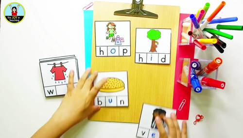 Kindergarten CVC Middle Sounds Task cards by The Joy in Teaching
