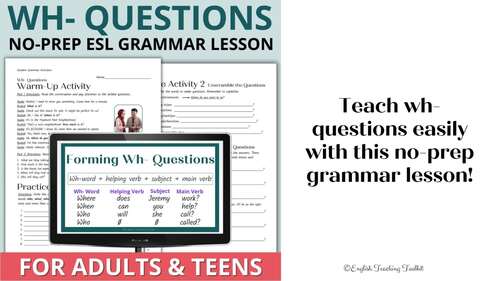 Adult ESL Grammar Worksheets, Activities, Lesson - Wh- Question Words ESL