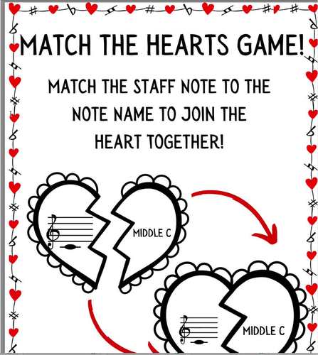 Match the Hearts Note Naming Game | Treble | Bass | Valentine's Day ...
