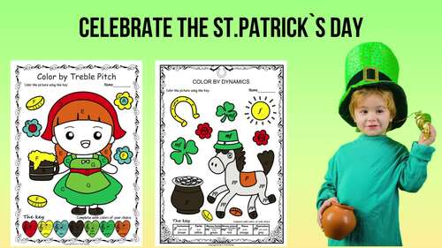 St. Patrick`s Day Music Theory Coloring Pages | Music Color by Note Bundle