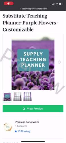Substitute Teaching Planner: Purple Flowers - Customizable | TPT