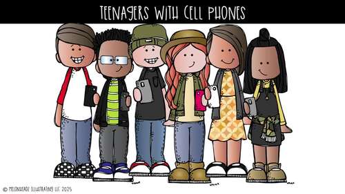 Teenagers with cell phones clip art, Technology clip art Mini | TPT