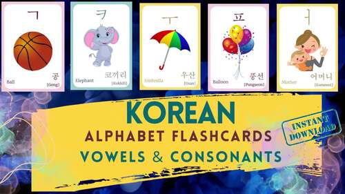 KOREAN Alphabet FLASHCARD - Vowels and Consonants , Single and Double ...