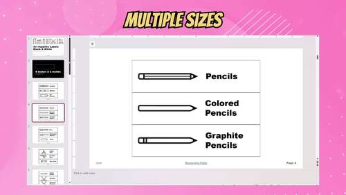 Editable Art Supplies Labels for Class Organization - 1"x4" & 2" x 8" B&W