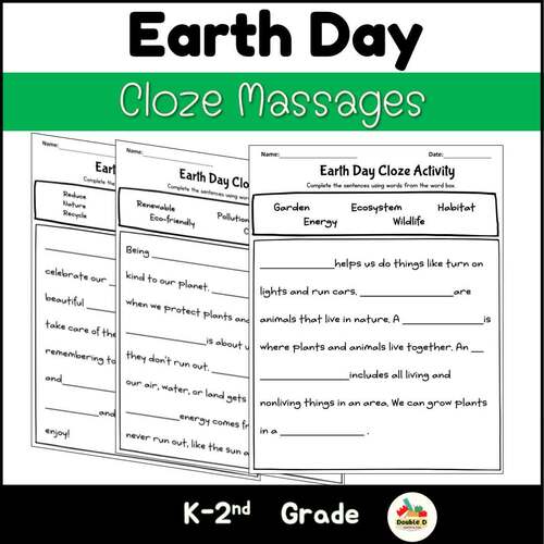 Earth Day Activities Fill in the Blank- Morning Work K-2nd Spring break