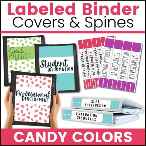 NO PREP - Binder Covers and Spines - Speech Room Decor - Candy Colors