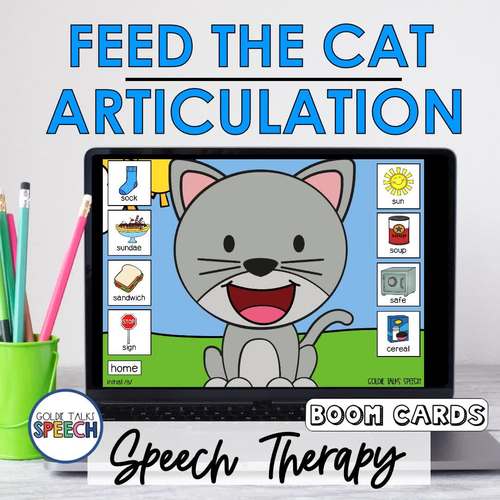 Feed the Cat Articulation Boom Cards | Speech Therapy by GoldieTalks Speech