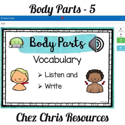 20 Body Parts Vocabulary Words with Boom™ Cards : Listen and write - Deck 5