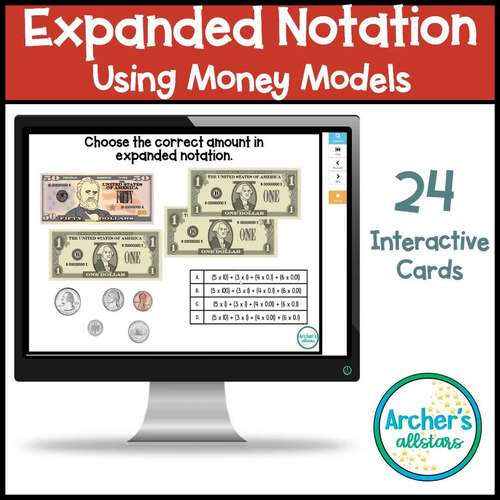 Expanded Notation using Money Models Place Value Task Cards | TPT