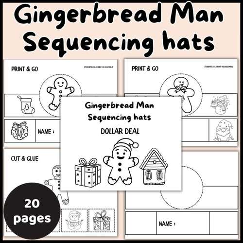 Gingerbread Man Sequencing Activity Craft Christmas Story Printable Hats