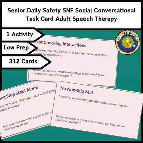 Senior Daily Safety SNF Social Conversational Task Card Adult Speech ...