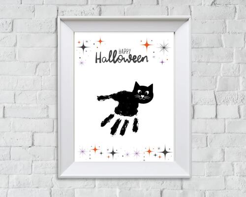 Halloween Black Cat Handprint Craft for Kids | Preschool Halloween Keepsake