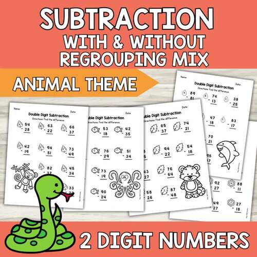 Double Digit Subtraction with & without Regrouping Mix 2 Digit Numbers